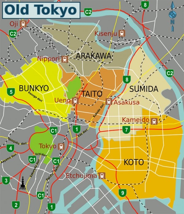 Los distritos centrales de la ciudad de Tokio: mapas y principales puntos